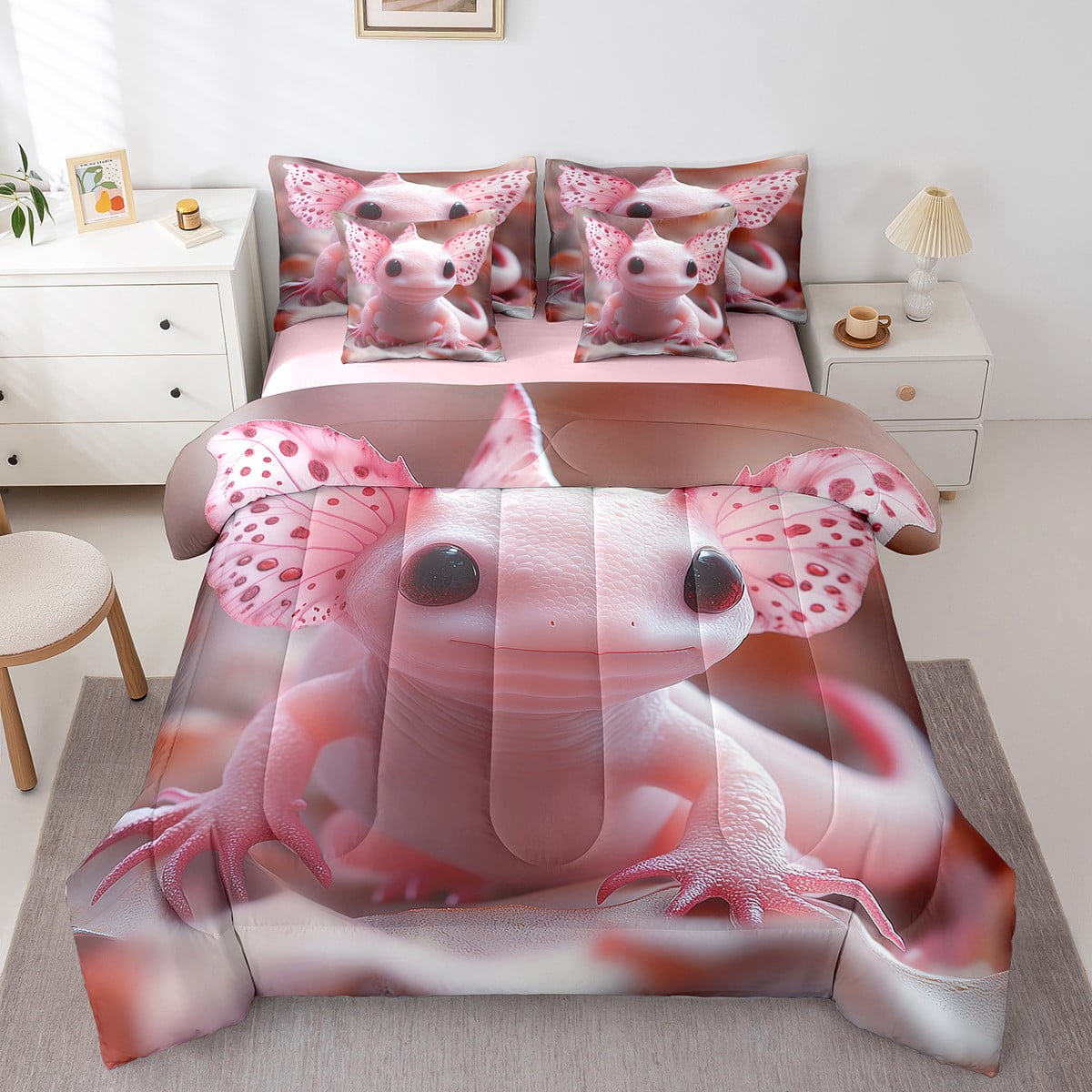 Axolotl Twin Comforter Set 7 Piece,Cute Pink Axolotl Bedding Set ...
