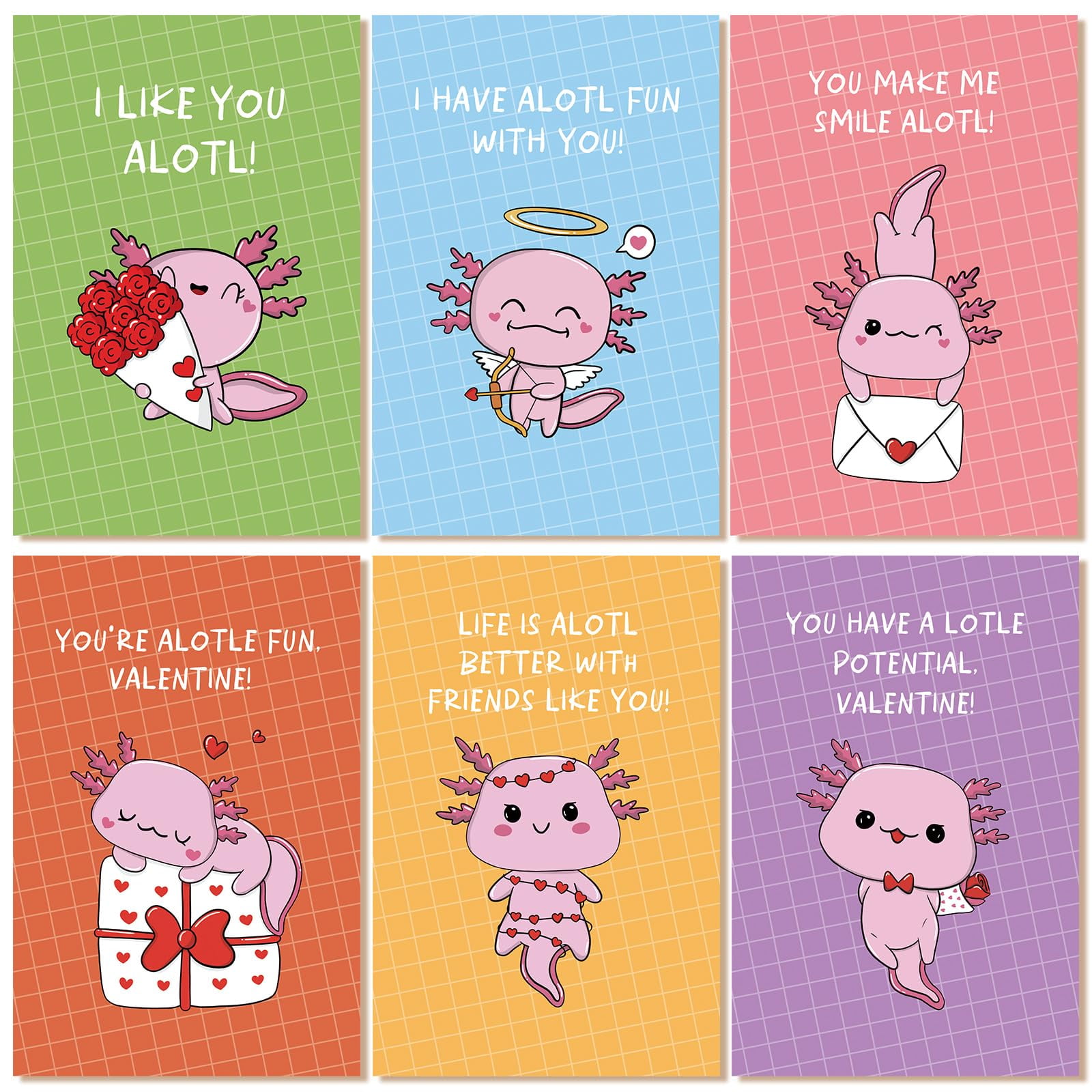 Axolotl Valentines Cards Bulk for Kids School, Cute Day Cards for ...