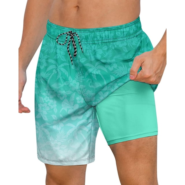 Axwujok Mens Swimming Trunks with Compression Liner Swim Shorts 7 inch ...