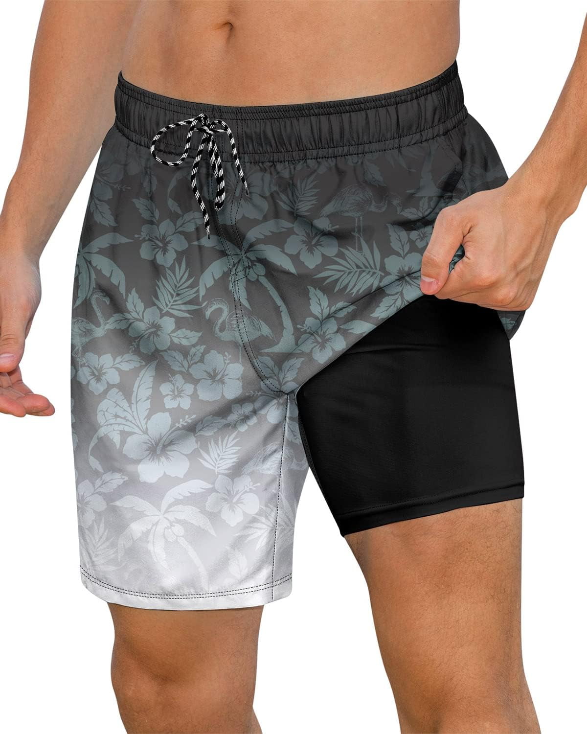 Axwujok Mens Swimming Trunks with Compression Liner Swim Shorts 7 inch ...