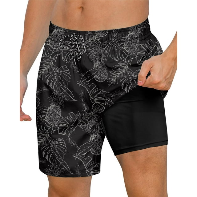 Axwujok Mens Swimming Trunks with Compression Liner Swim Shorts 7 inch ...