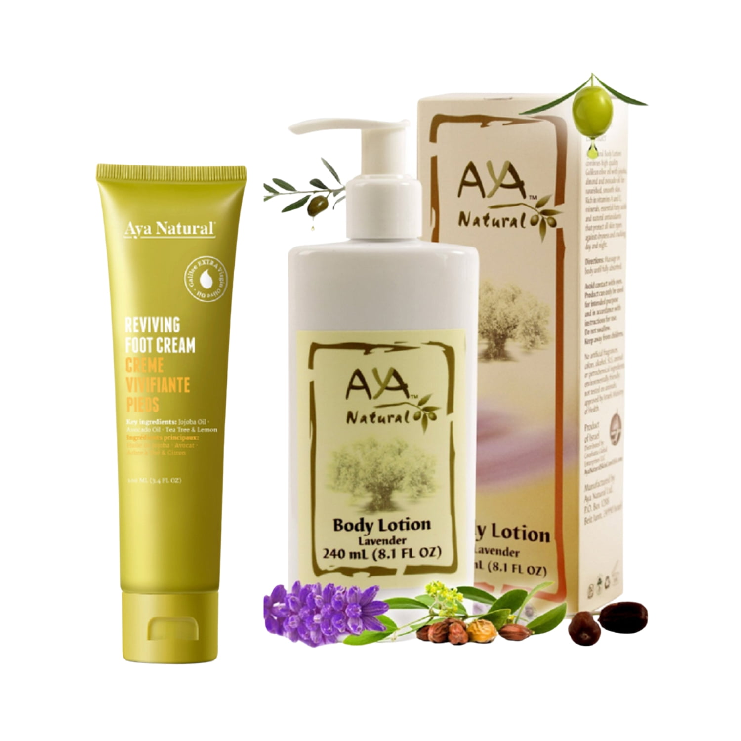 Aya Natural Reviving Foot Cream And Lavender Body Lotion With Jojoba