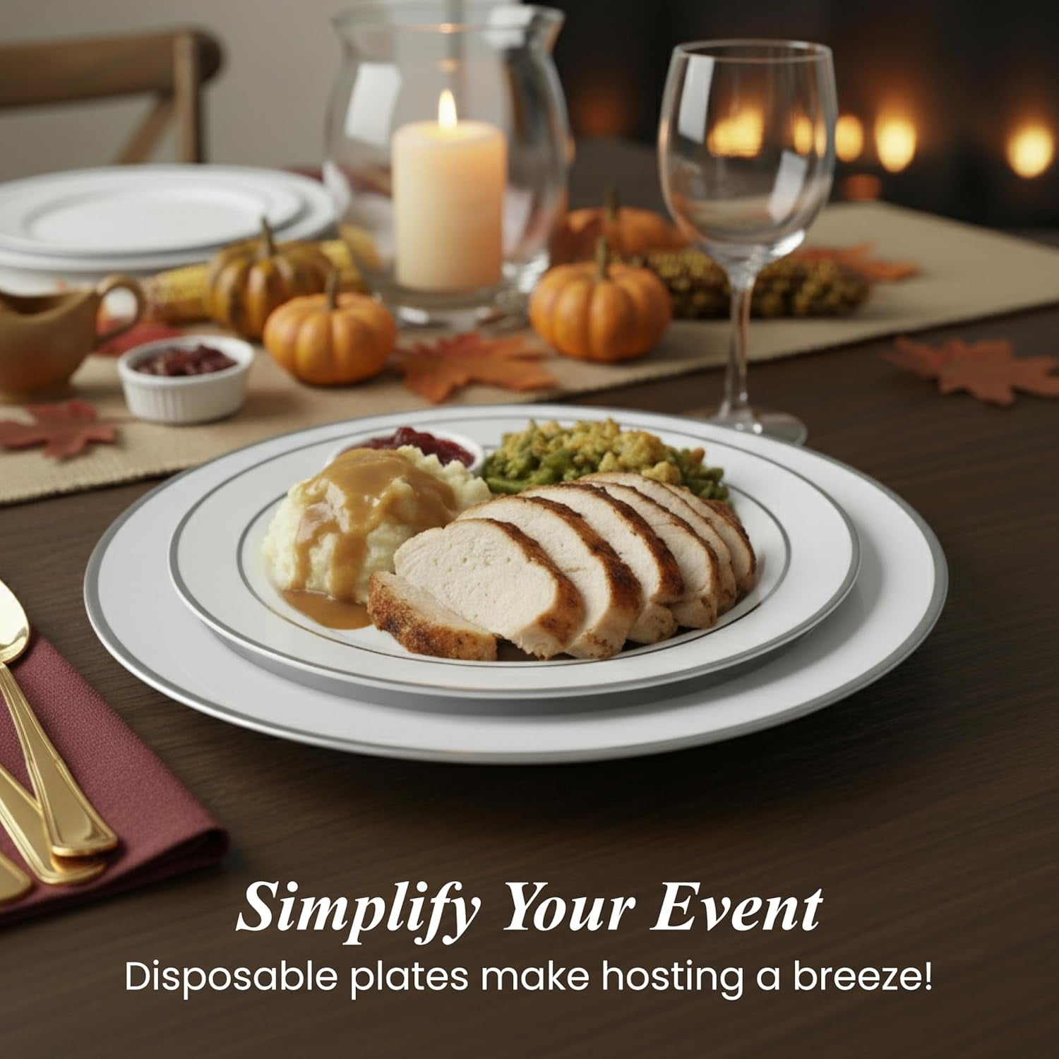 Aya's 100 Silver Rimmed Disposable Plates Set - Walmart.com