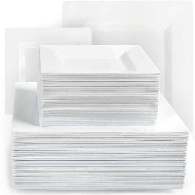 Aya's 100 Square Plastic Plates, Heavy Duty Hard Plastic Disposable ...