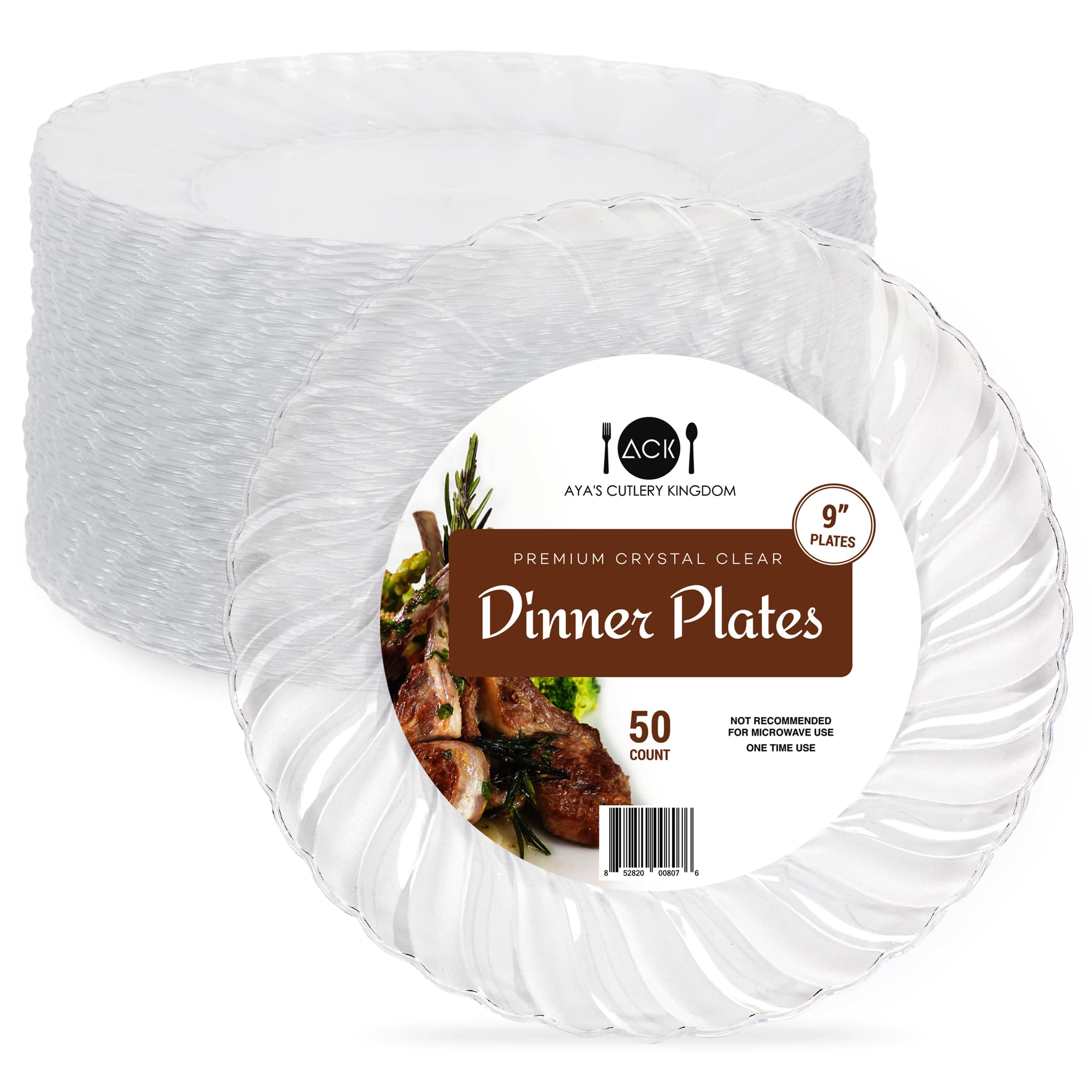 Aya's Cutlery Kingdom 50 Clear Plastic Plates 9" - Heavy-Duty Round ...