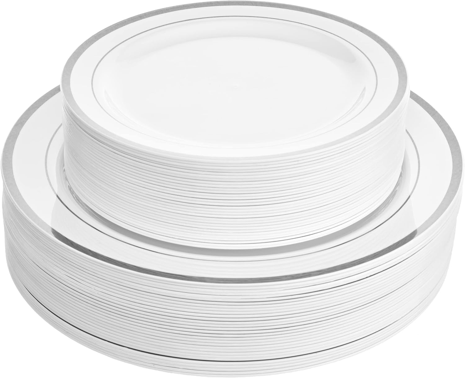 Aya's 60 Silver Rimmed Plastic Plates for Party, Heavy Duty Disposable ...