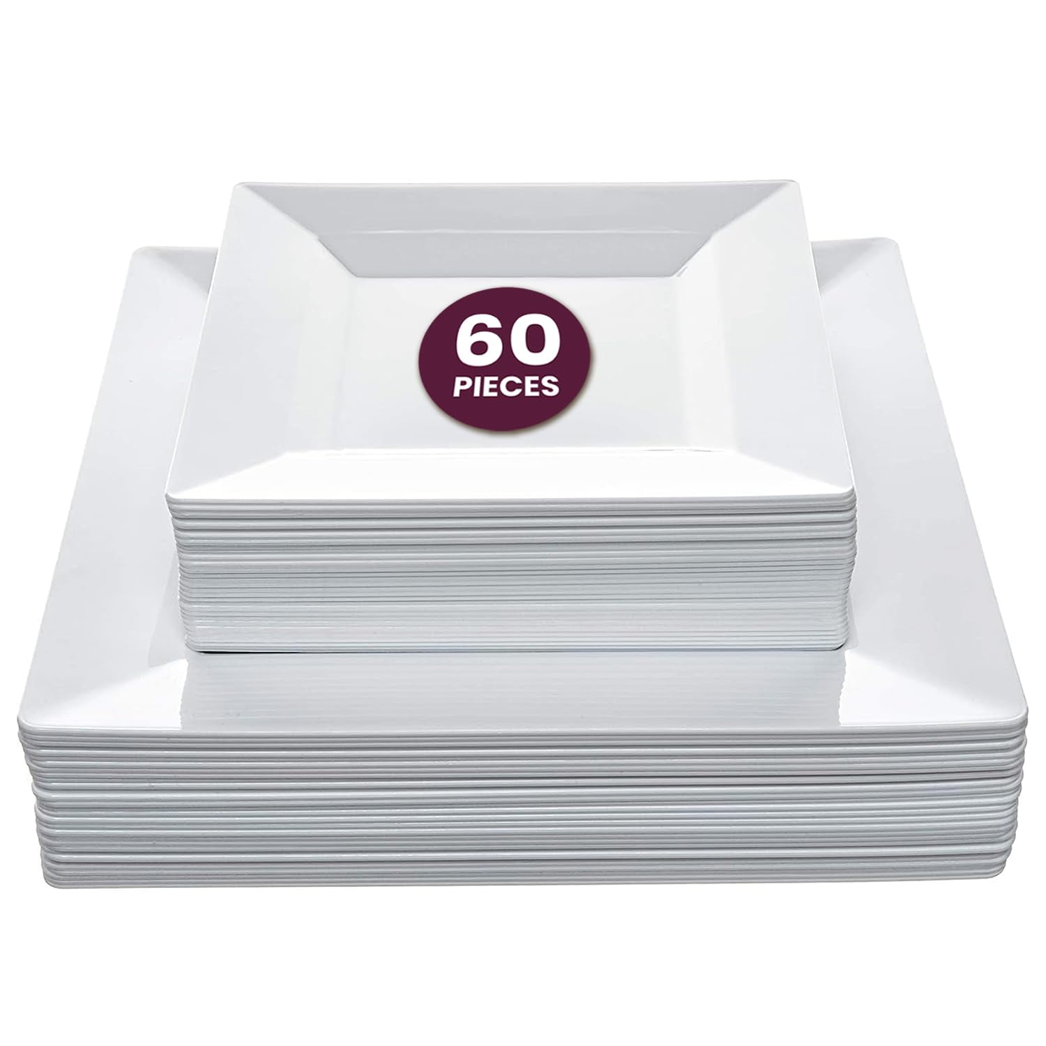 Aya's 60ct Square Plastic Disposable Plates, White - 9.5-Inch 30 Dinner ...