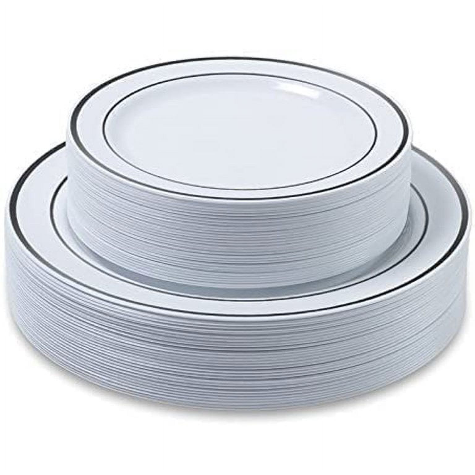 100pc. Plastic Party Plates White Gold Rim, 50 Premium 10.25in. Dinner ...