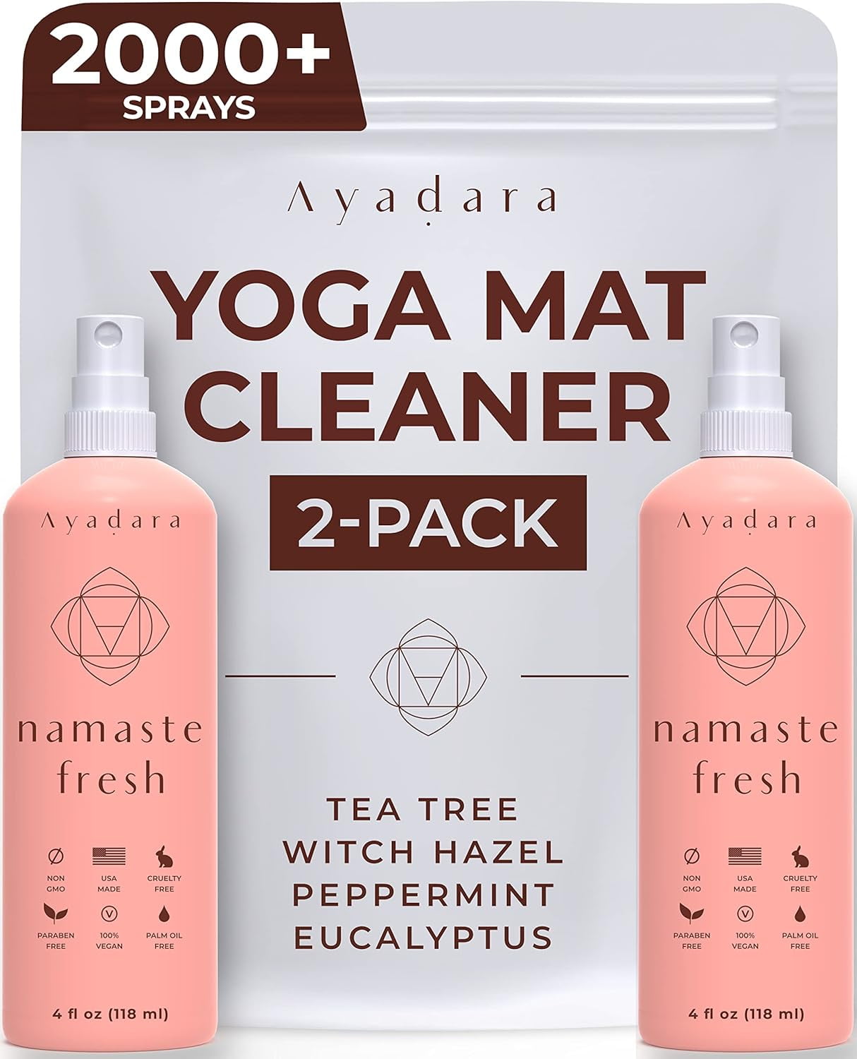 Ayadara Yoga Mat Cleaner Spray 2-Pack, Peppermint & Eucalyptus ...