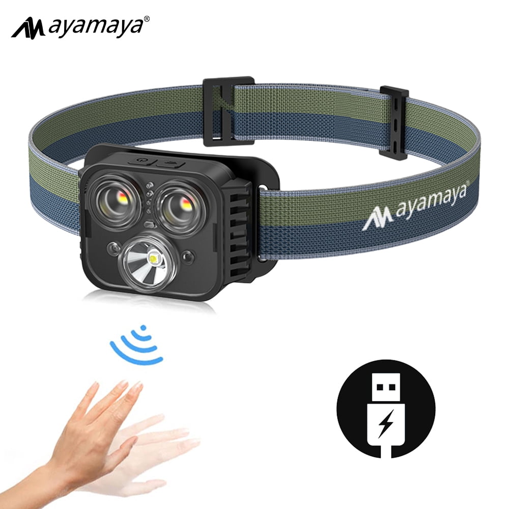 Ayamaya Rechargeable Headlamp with Motion Sensor, 3 LED USB Type-A ...