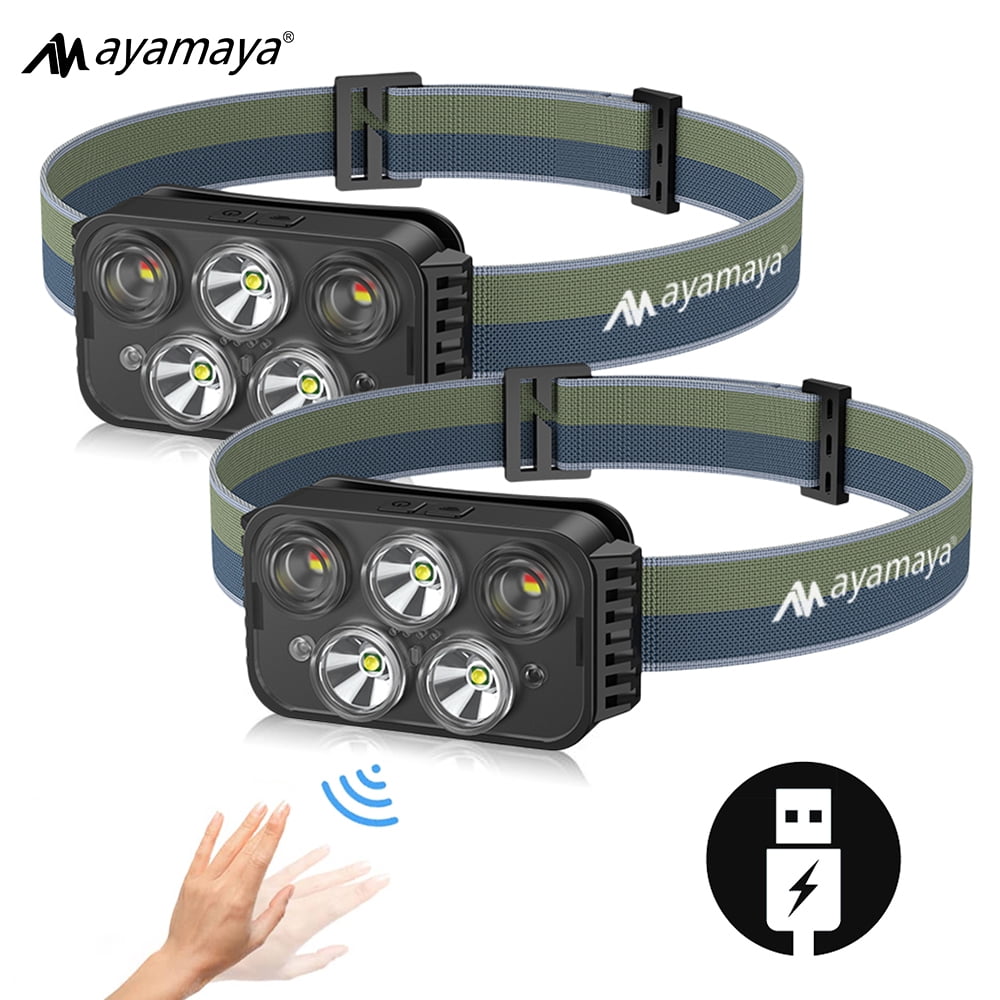 Ayamaya Rechargeable Headlamp with Motion Sensor, 5 LED USB Type-A ...