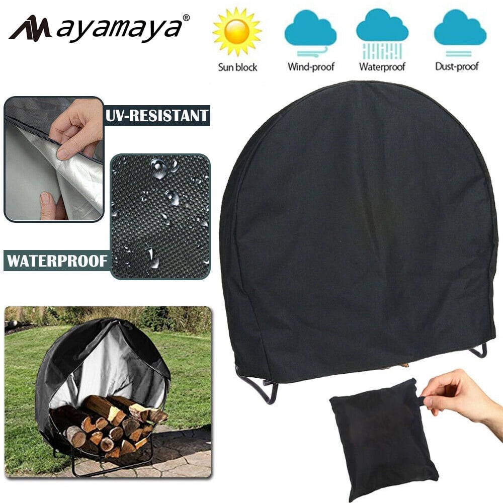 Ayamaya Zippered Waterproof Firewood Rack Cover Wood Log Hoop Outdoor ...