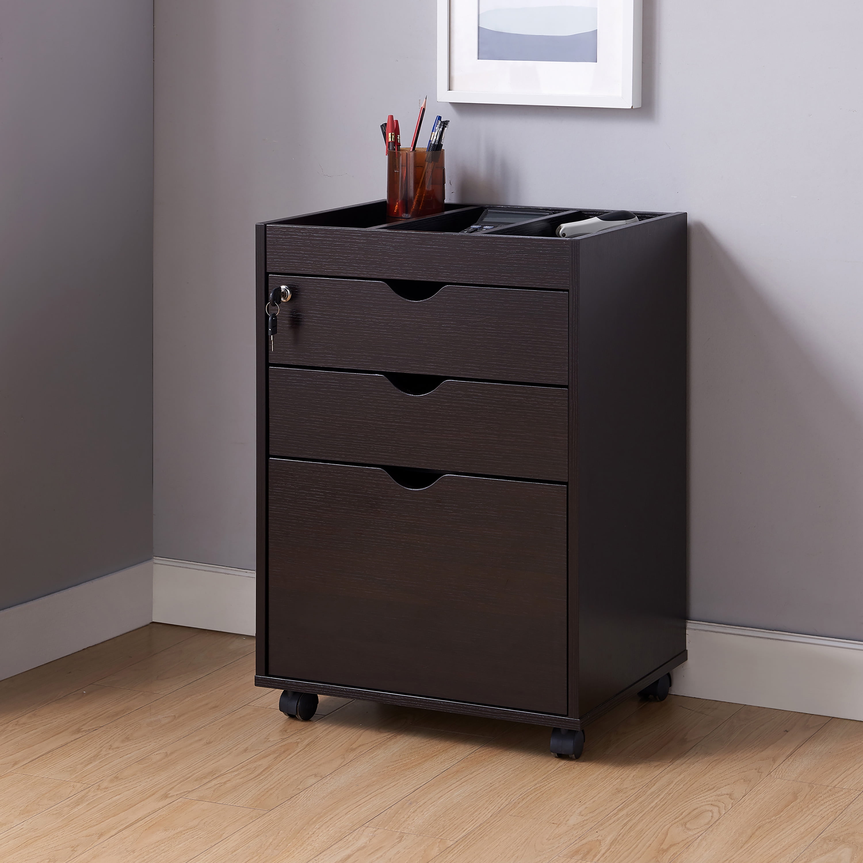 Ayan 3-Drawer Wood Cappuccino Mobile File Cabinet with Lock - Walmart.com