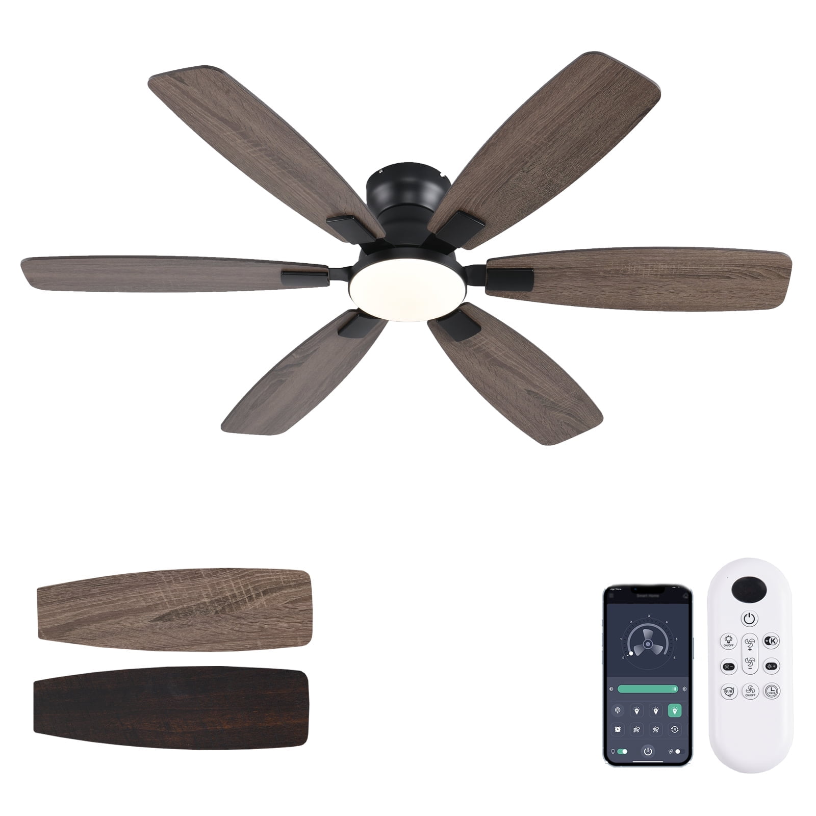 Ayaoty Ceiling Fans with Lights, 52 Inch Low Profile Ceiling Fan with ...