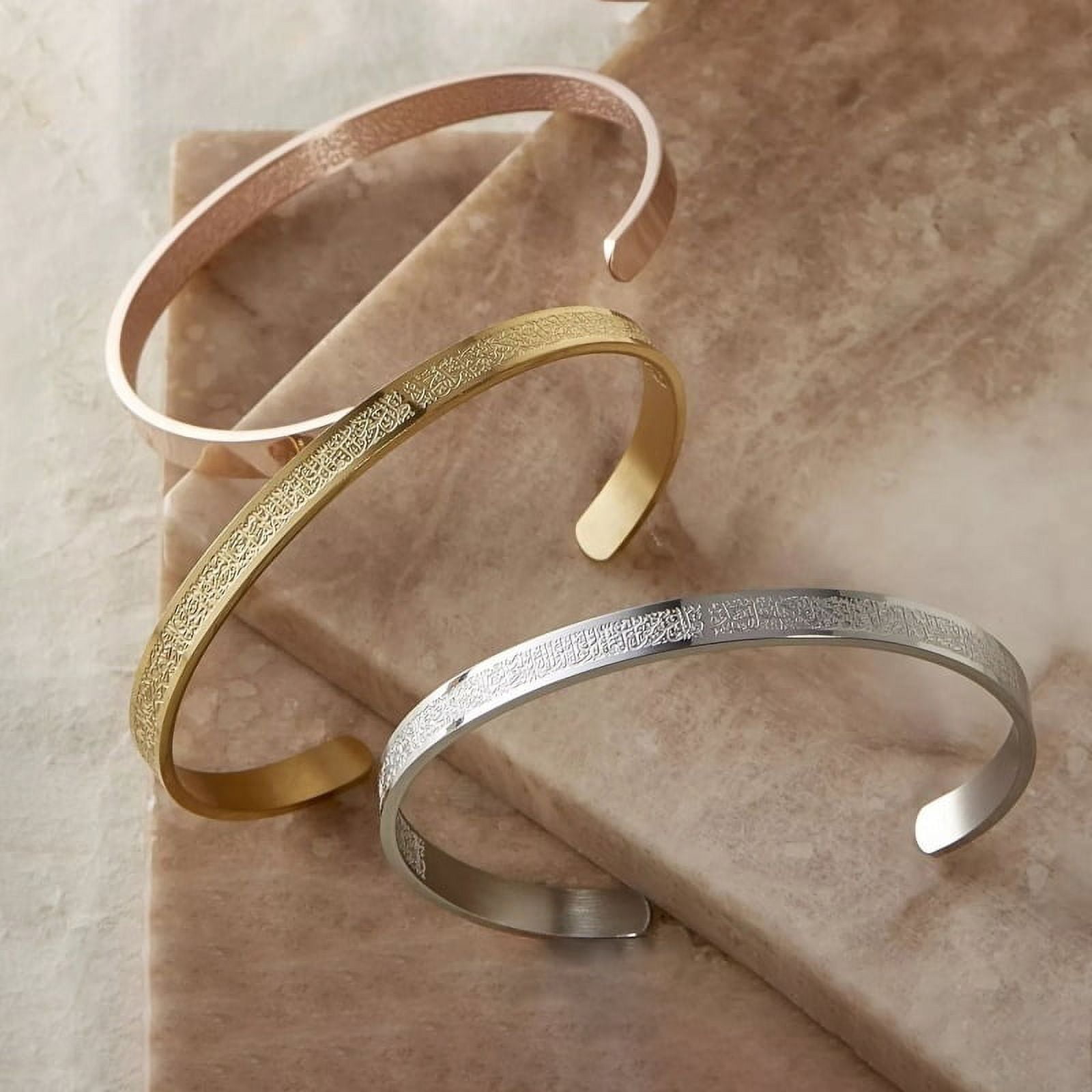 Ayatul Kursi Cuff Bangles For Women Men Stainless Steel Simple Carve ...
