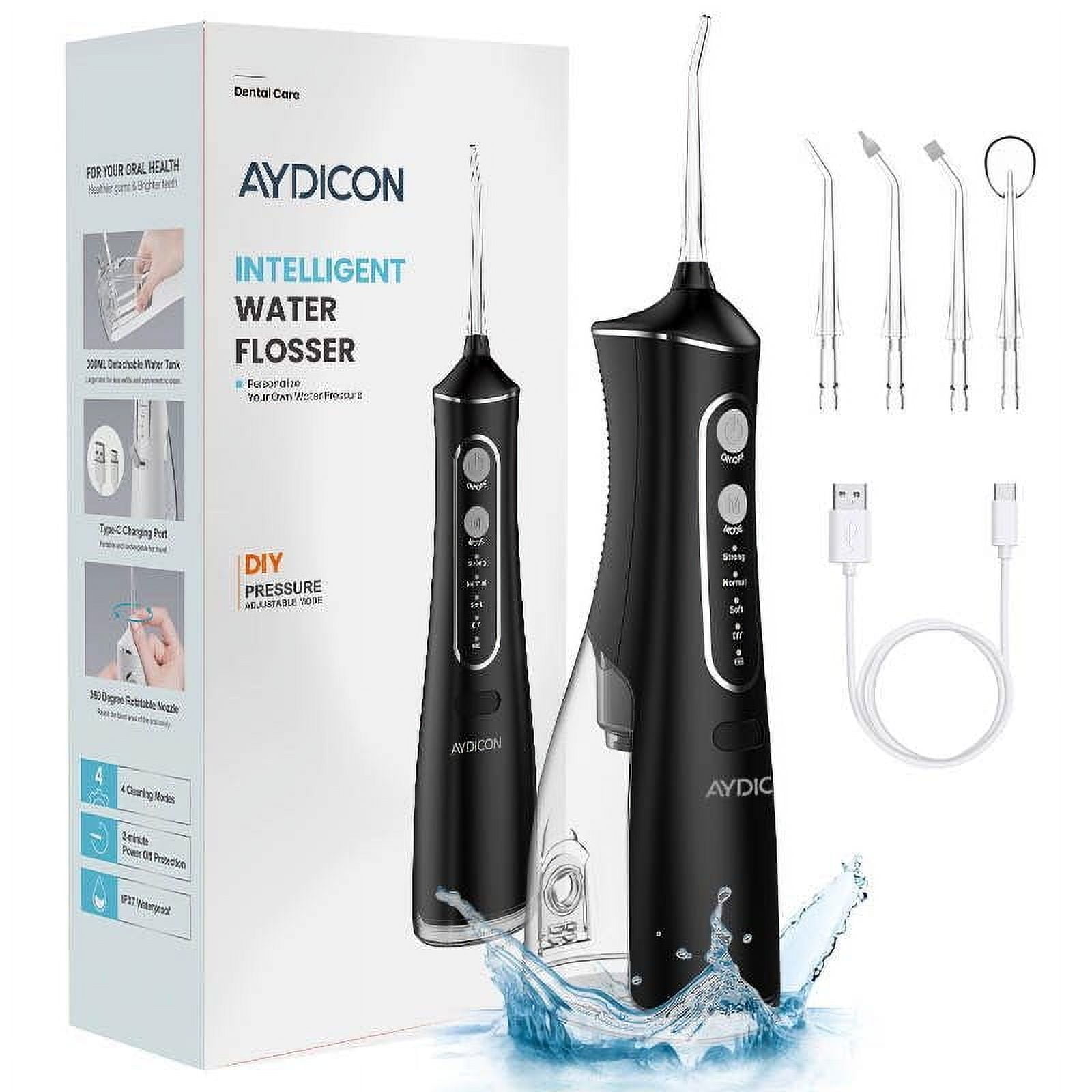 Aydicon Water Dental Flosser RRF12 for Teeth - Oral 4 Pressure Modes, Rechargeable & Portable ...