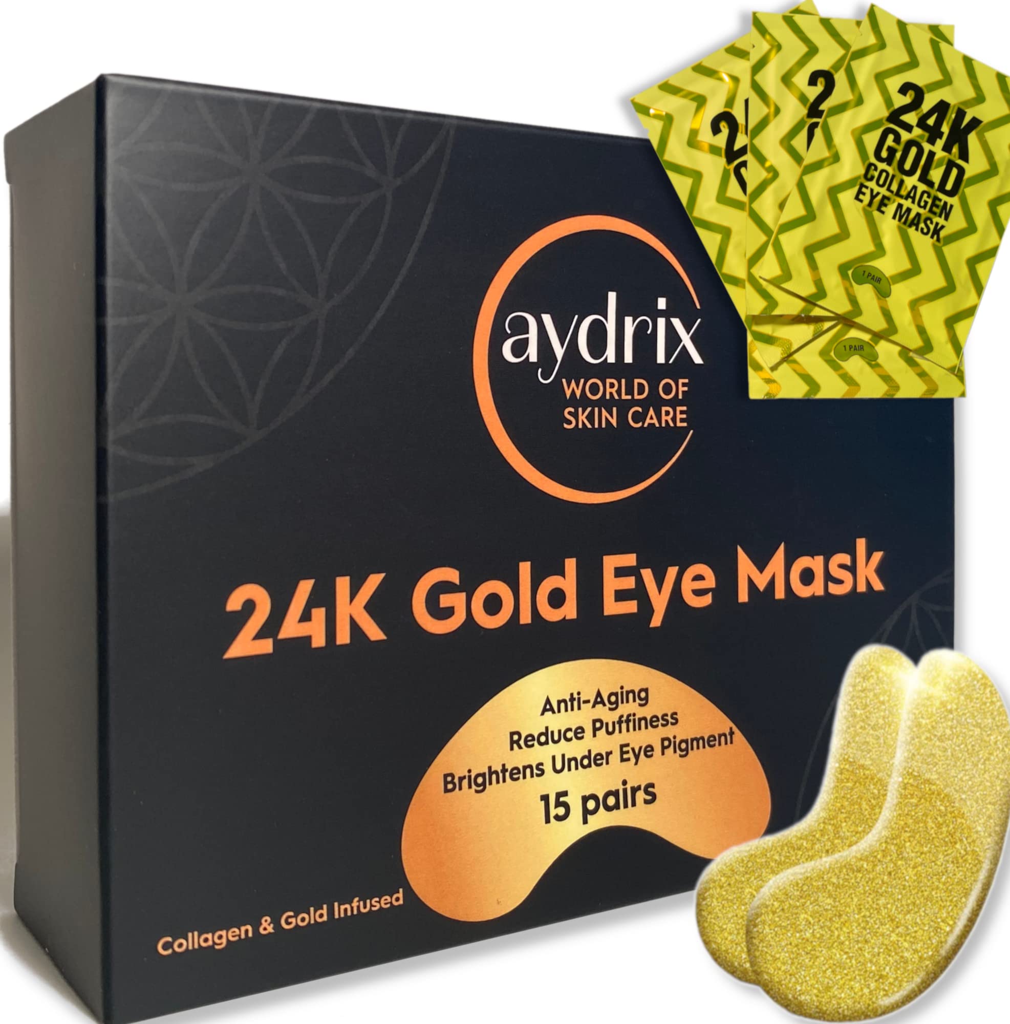 Aydrix 24K Gold Under AKF18 Eye Mask Treatment - Corrects Puffy Eyes ...