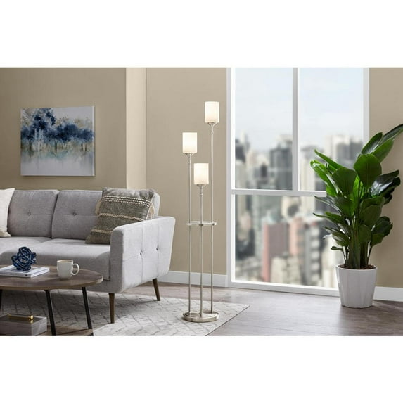 Ayelen 59 in. Brushed Nickel Floor Lamp with Frosted Glass Shade ...