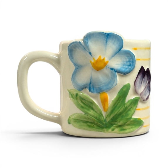 Ayethic Sculpted Bloom Blue Ceramic Mug, 8 oz (240ml), Floral Embossed ...