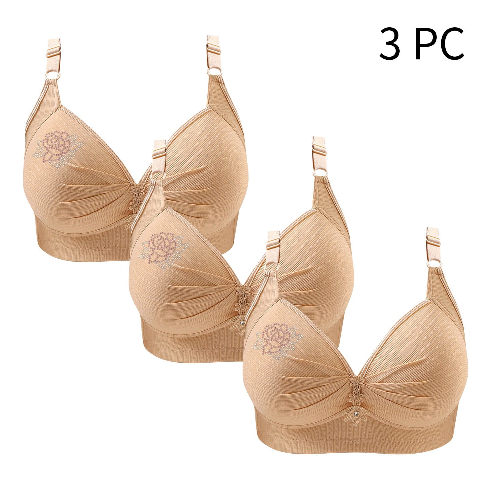 Ayfxijin Bras for Women No Underwire,3PCS Woman's Printing Gathered ...