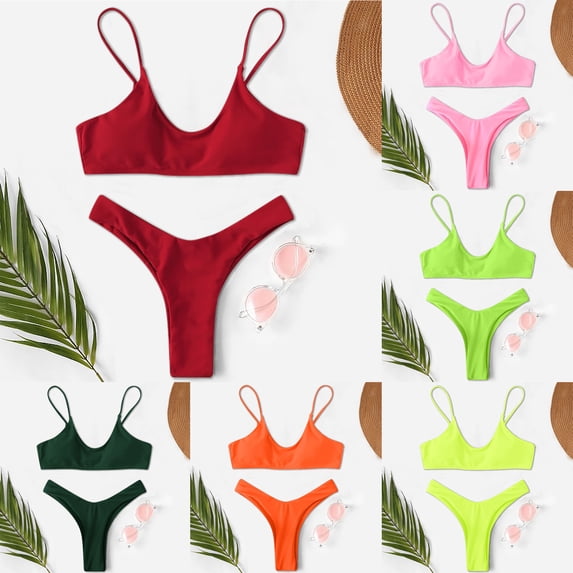 Ayfxijin Ladies' Versatile Solid Two-Piece,Trendy Bikini Bathing Suit S ...