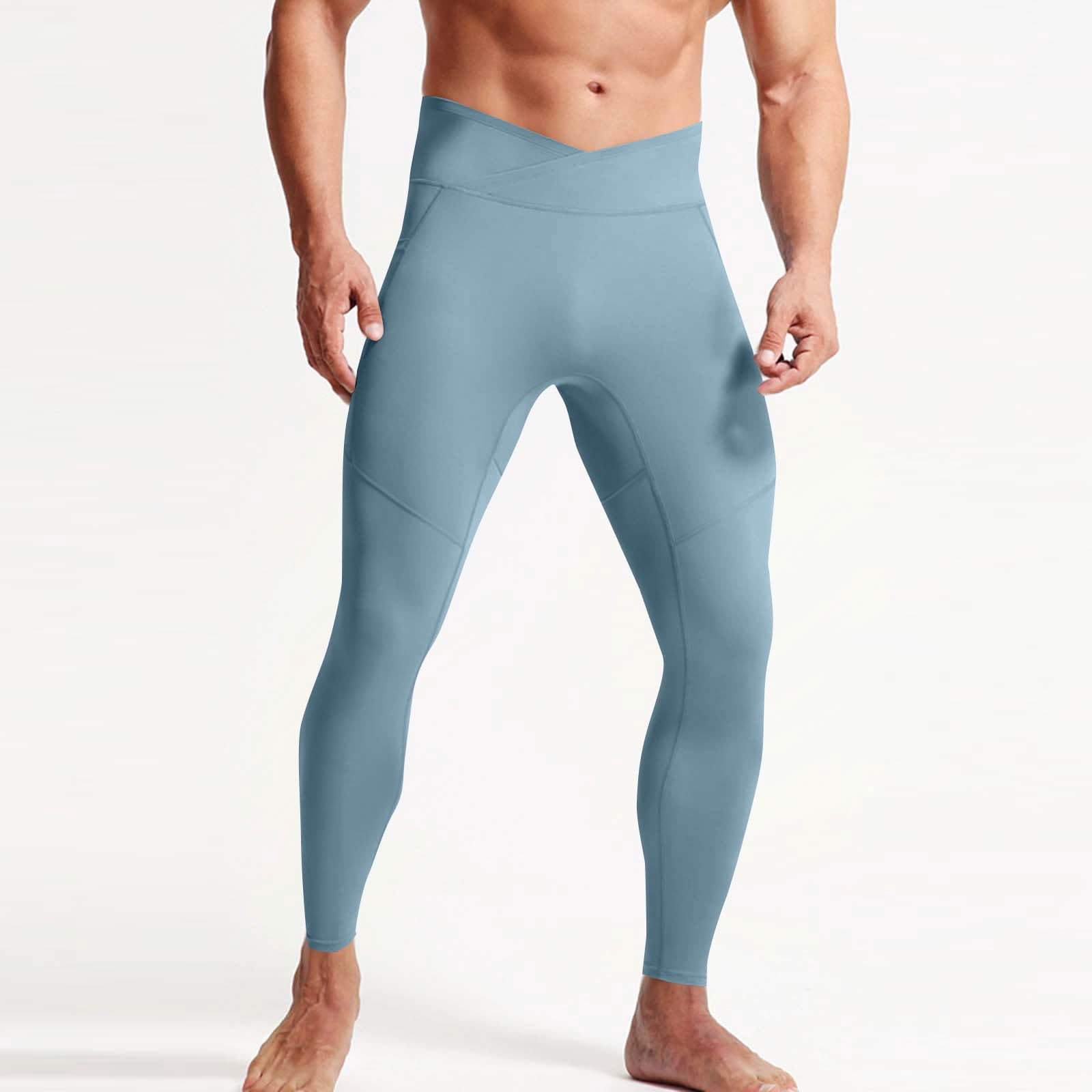Ayfxijin Leggings for Men，Man Solid-Color Yoga High-Waist Pocket Sports ...