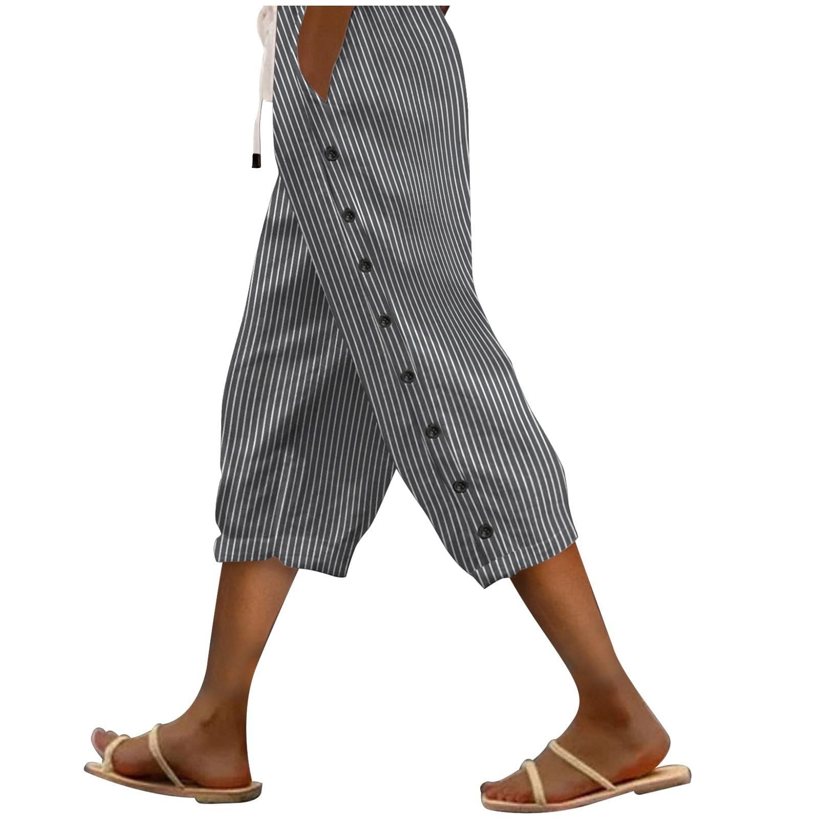 Ayfxijin Linen Pants Women Summer Pants Striped Trousers Drawstring ...