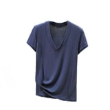 Ayfxijin Women's V Neck Short Sleeve Blouse, Solid Color Waist Ruched ...