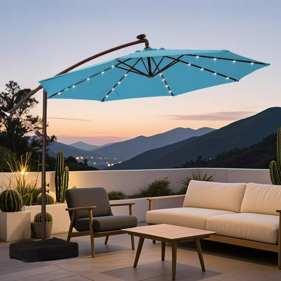 Ayge 10ft Offset Solar LED Outdoor Patio Umbrella, Market Umbrella ...