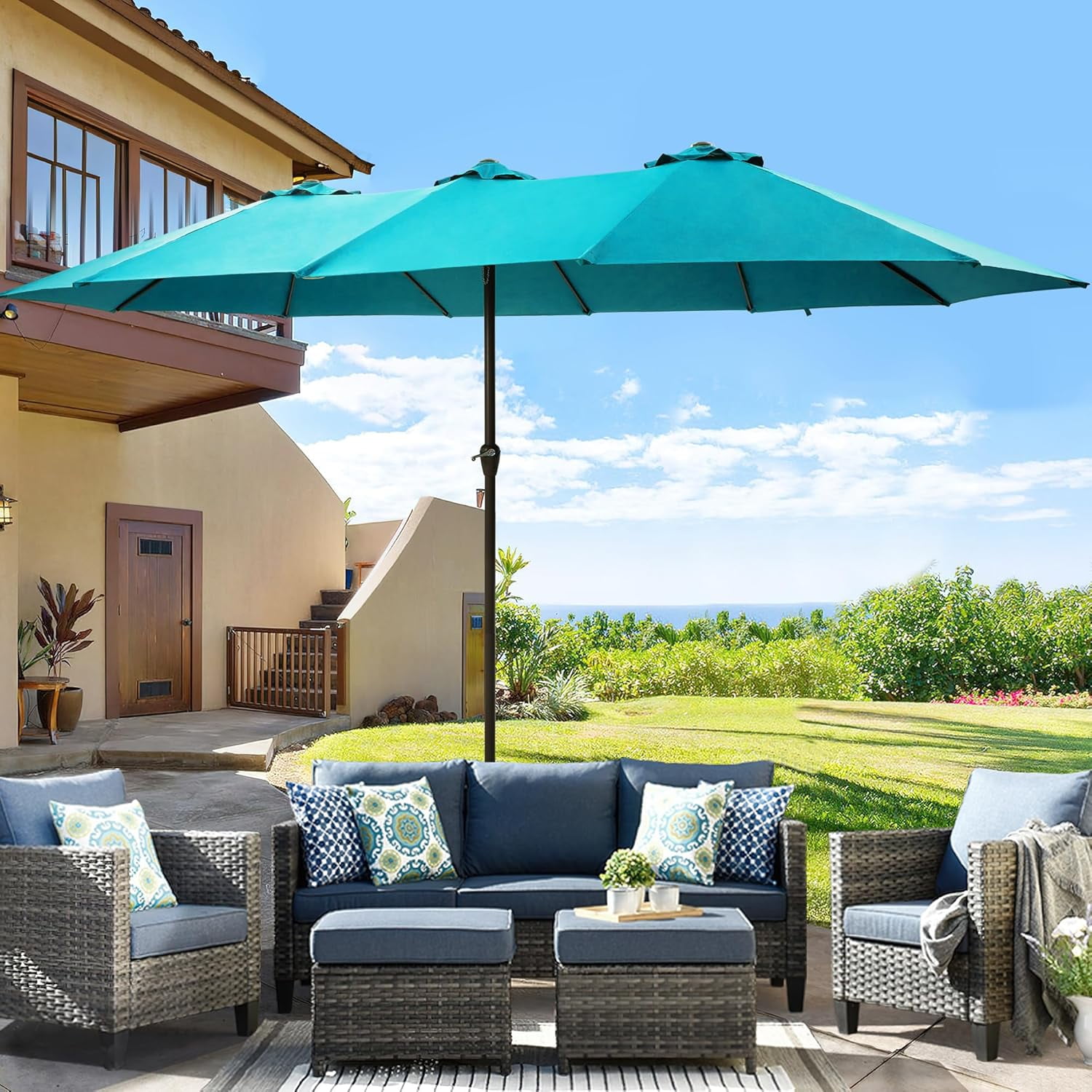 Ayge 15ft Rectangle Large Outdoor Patio Umbrellas with Base Included ...