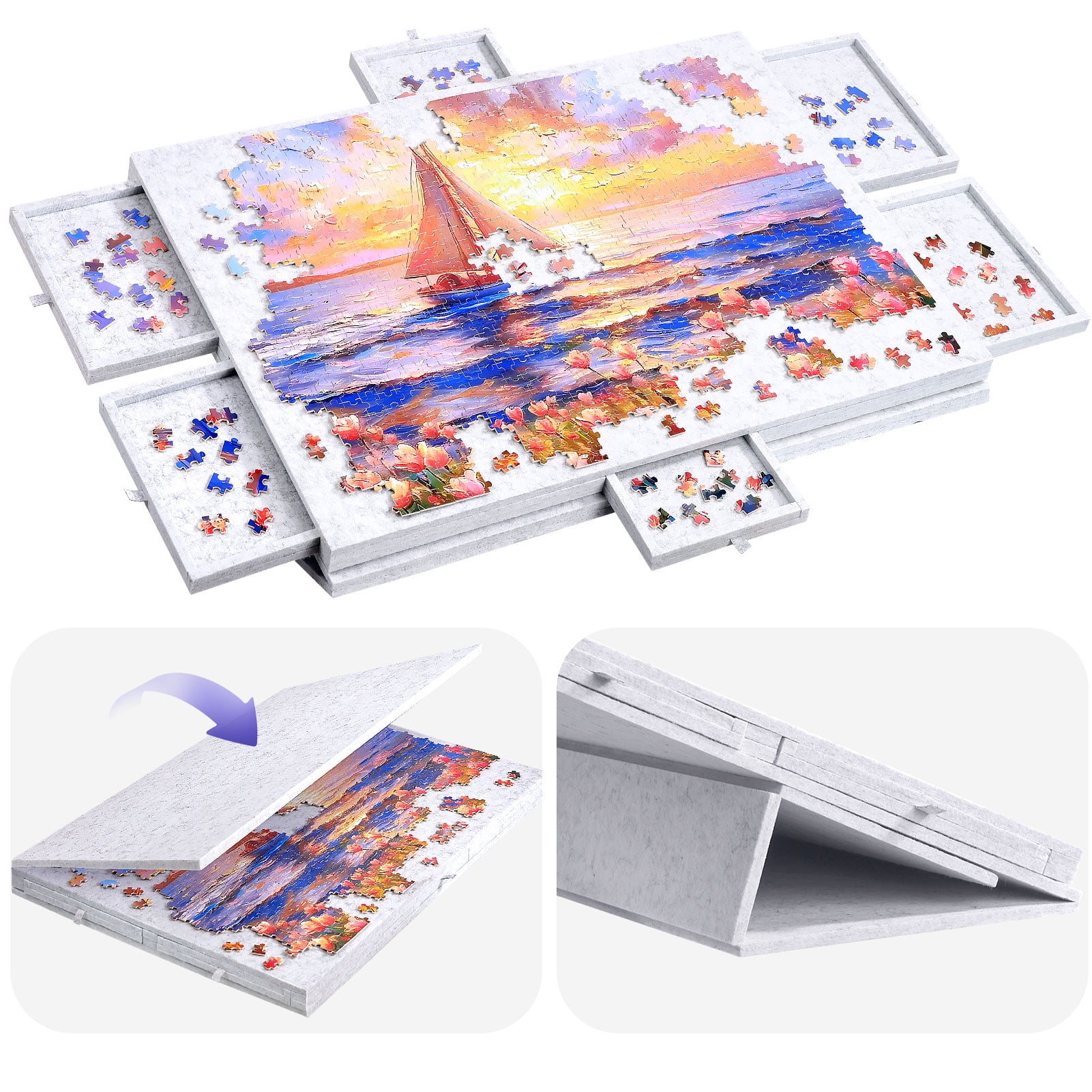 Ayieyill 1000 Piece Rotating Puzzle Board with Drawers and Cover,21"x31 ...