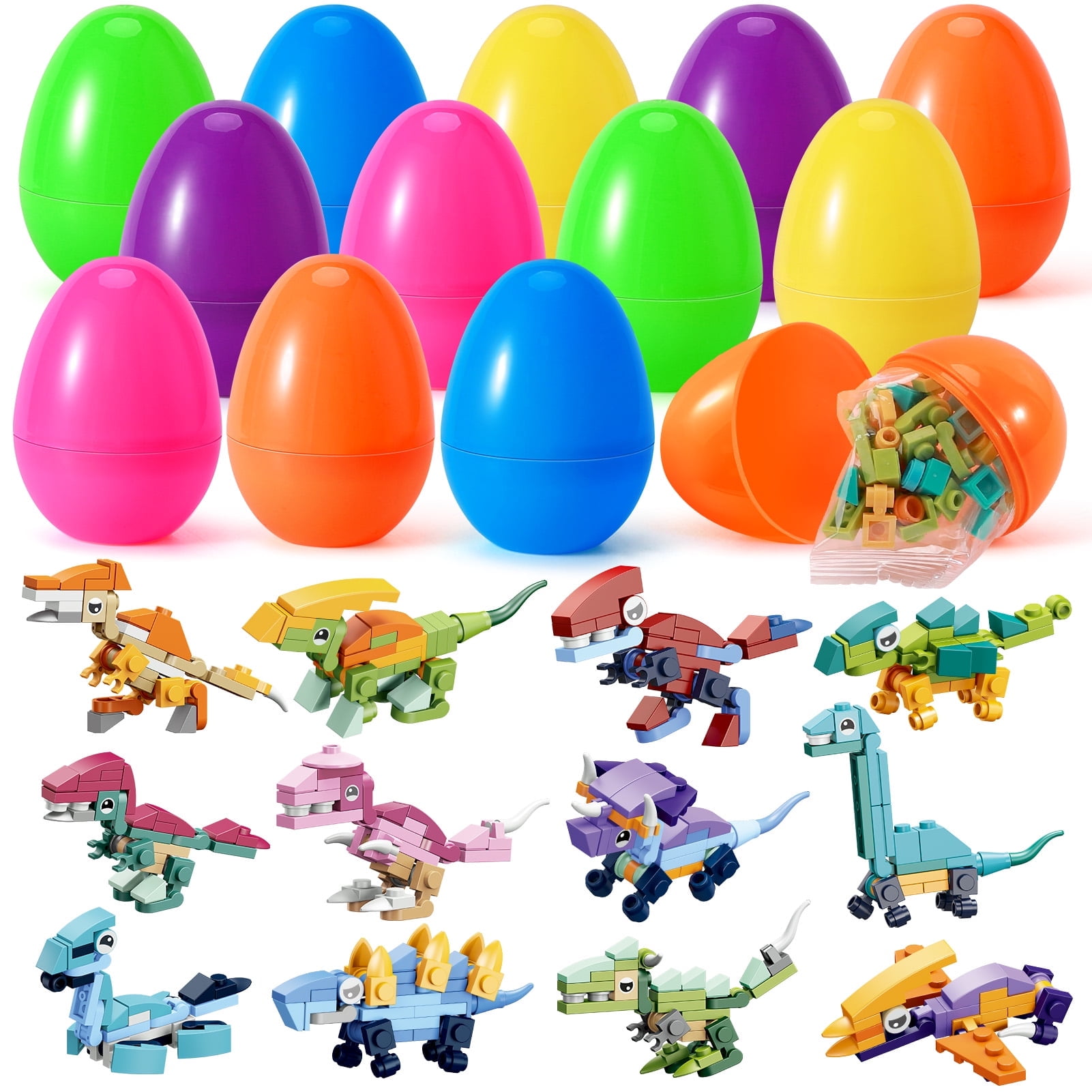 Ayieyill 12Pcs Pre Filled Easter Eggs with Dinosaurs Building Blocks ...