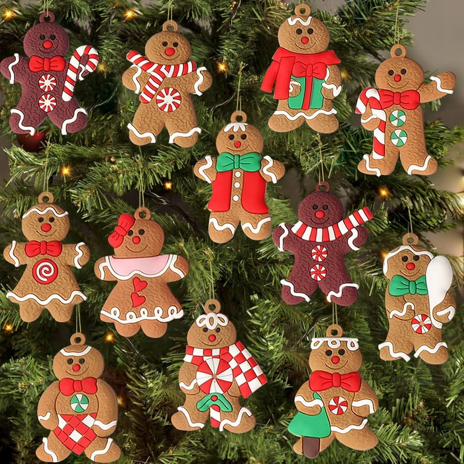 Ayieyill 12pcs Gingerbread Man Ornaments for Christmas Tree, Assorted ...
