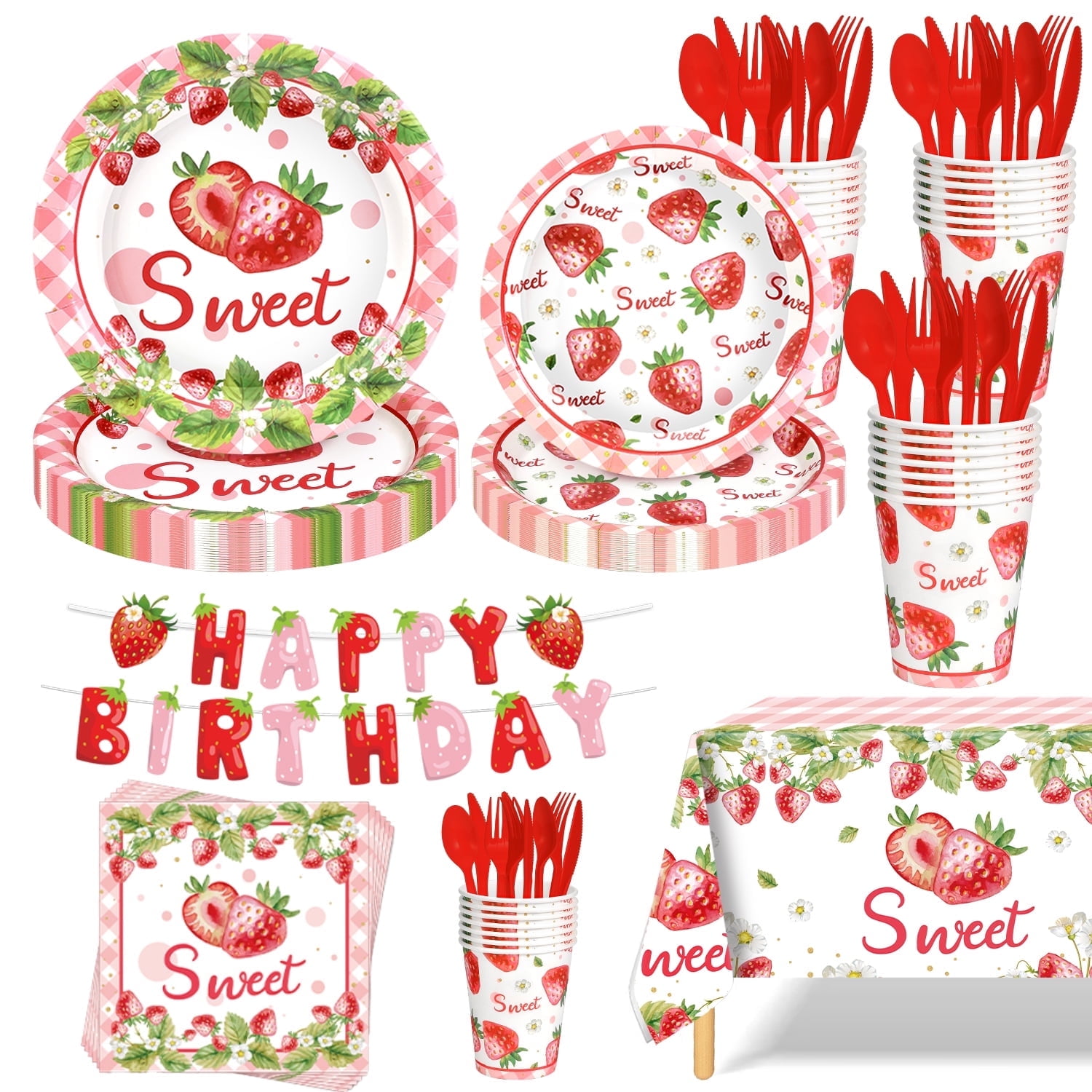 Ayieyill Strawberry Birthday Party Supplies Kit for 24 Guests Includes ...