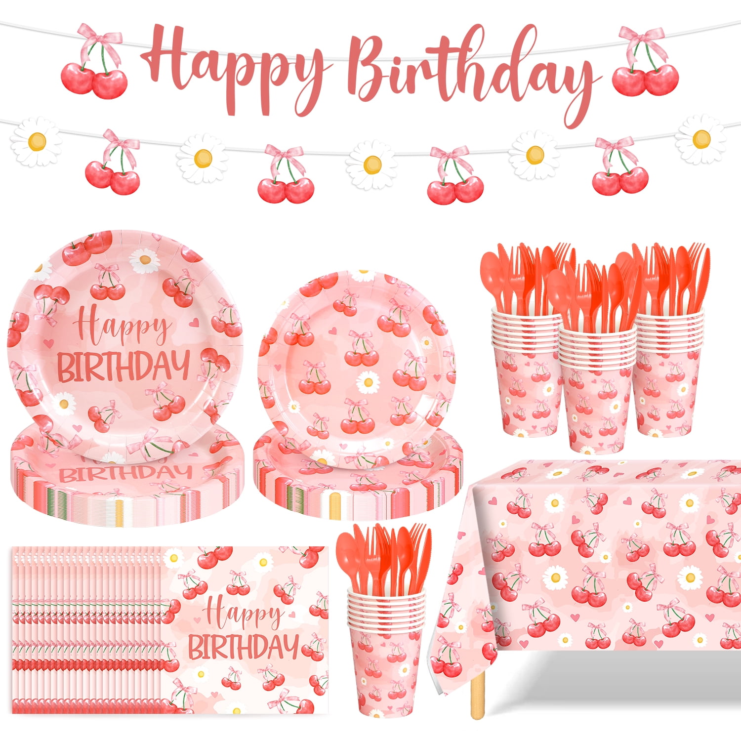 Ayieyill 170Pcs Happy Birthday Decorations Kit, Cherry Birthday Party ...