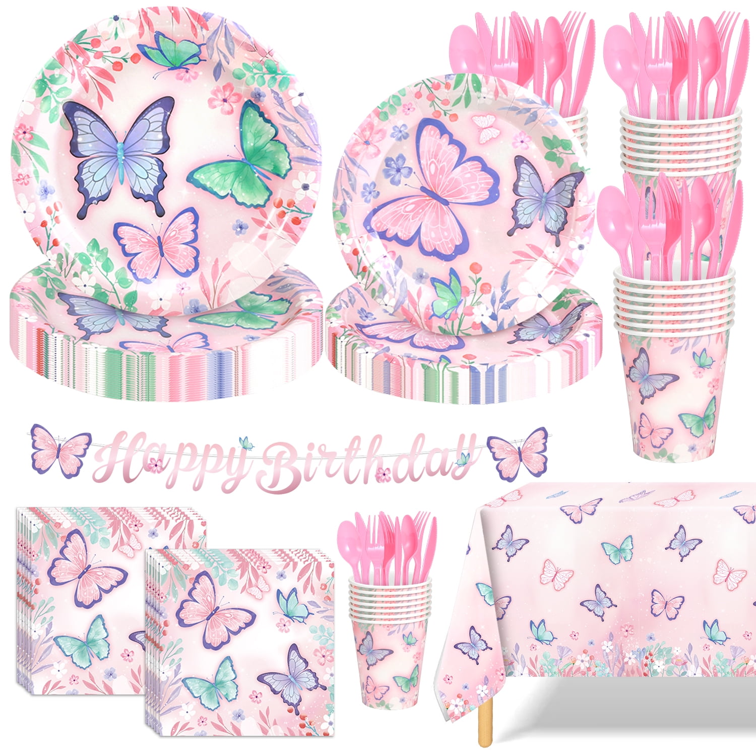 Ayieyill 170Pcs Happy Birthday Decorations Kit, Butterfly Birthday ...