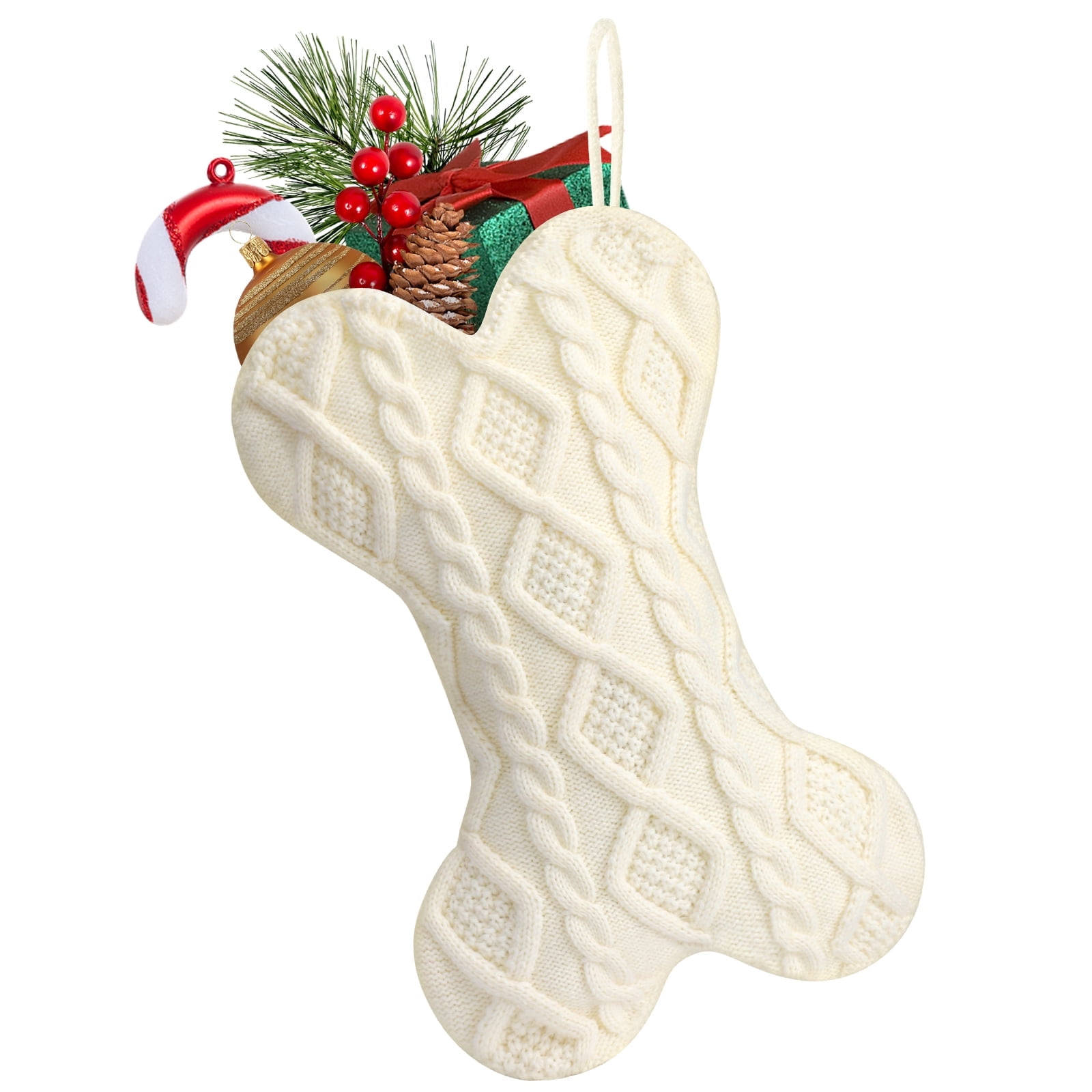 Ayieyill 18 Inch Dog Christmas Stocking, Bone Shape Stocking Christmas ...
