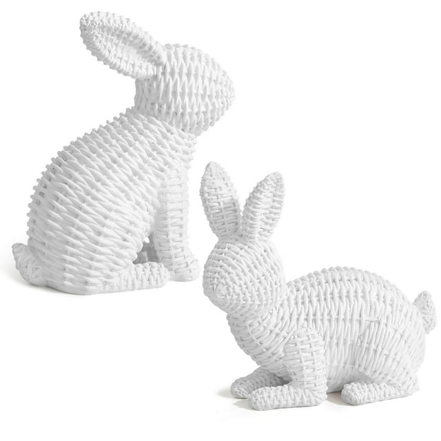 Ayieyill 2 Pcs Easter Rabbit Decor, Easter Rattan Bunny Resin Ornaments ...