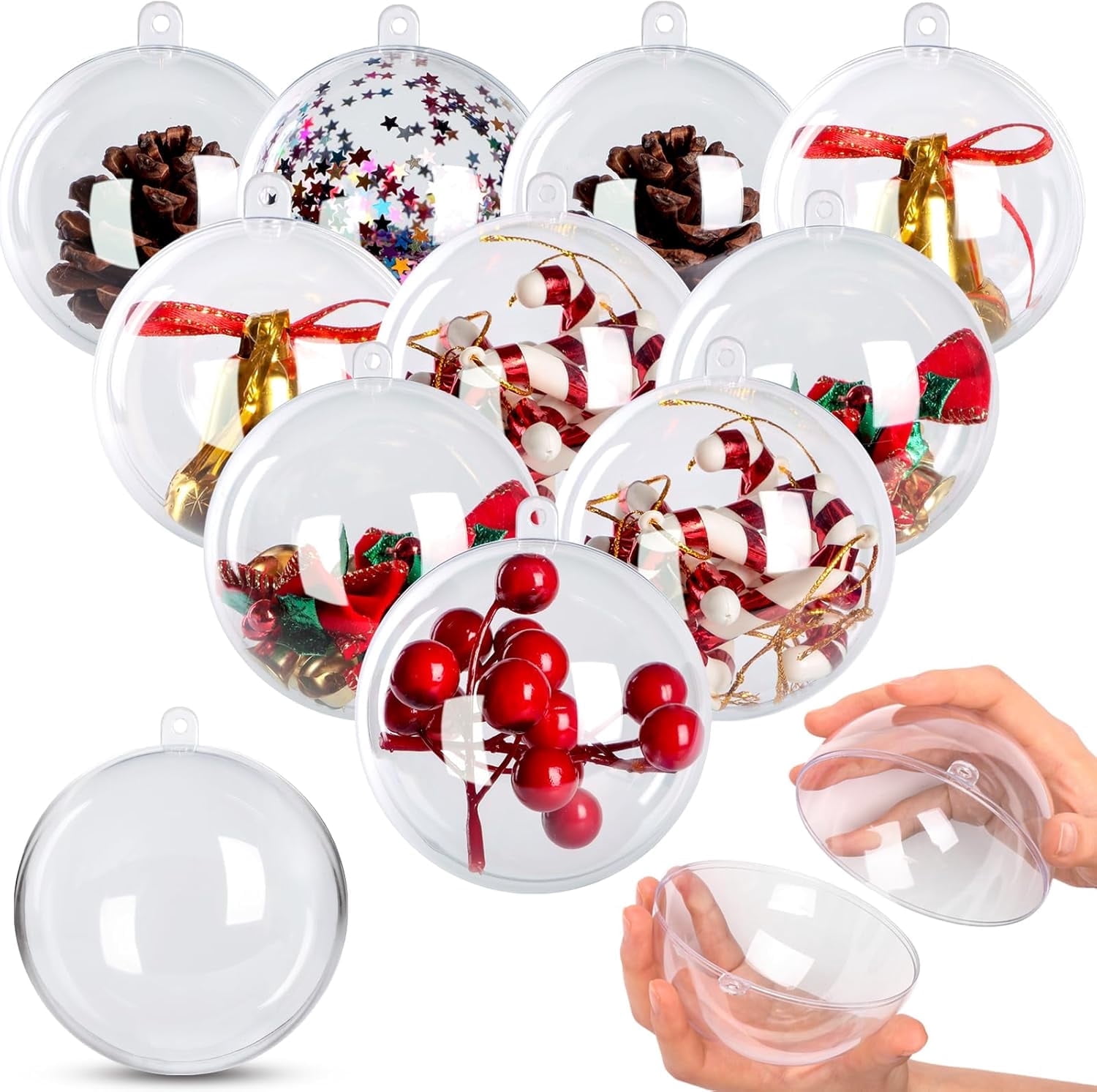 Ayieyill 20 Pack Clear Plastic Christmas Ornaments 3.94in Fillable ...