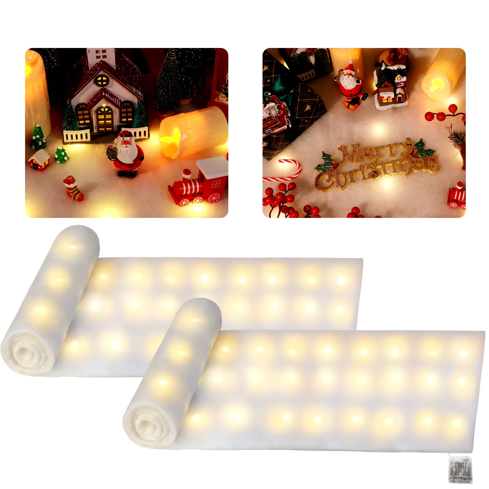 Ayieyill 2Pcs LED Christmas Snow Blanket Runner, Illuminated Fake Snow ...