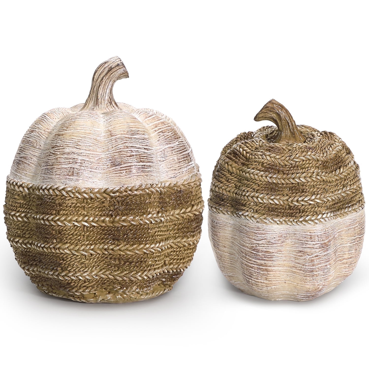 Ayieyill 2pcs Resin Pumpkin Decorations with Rattan Style Fall Decor ...