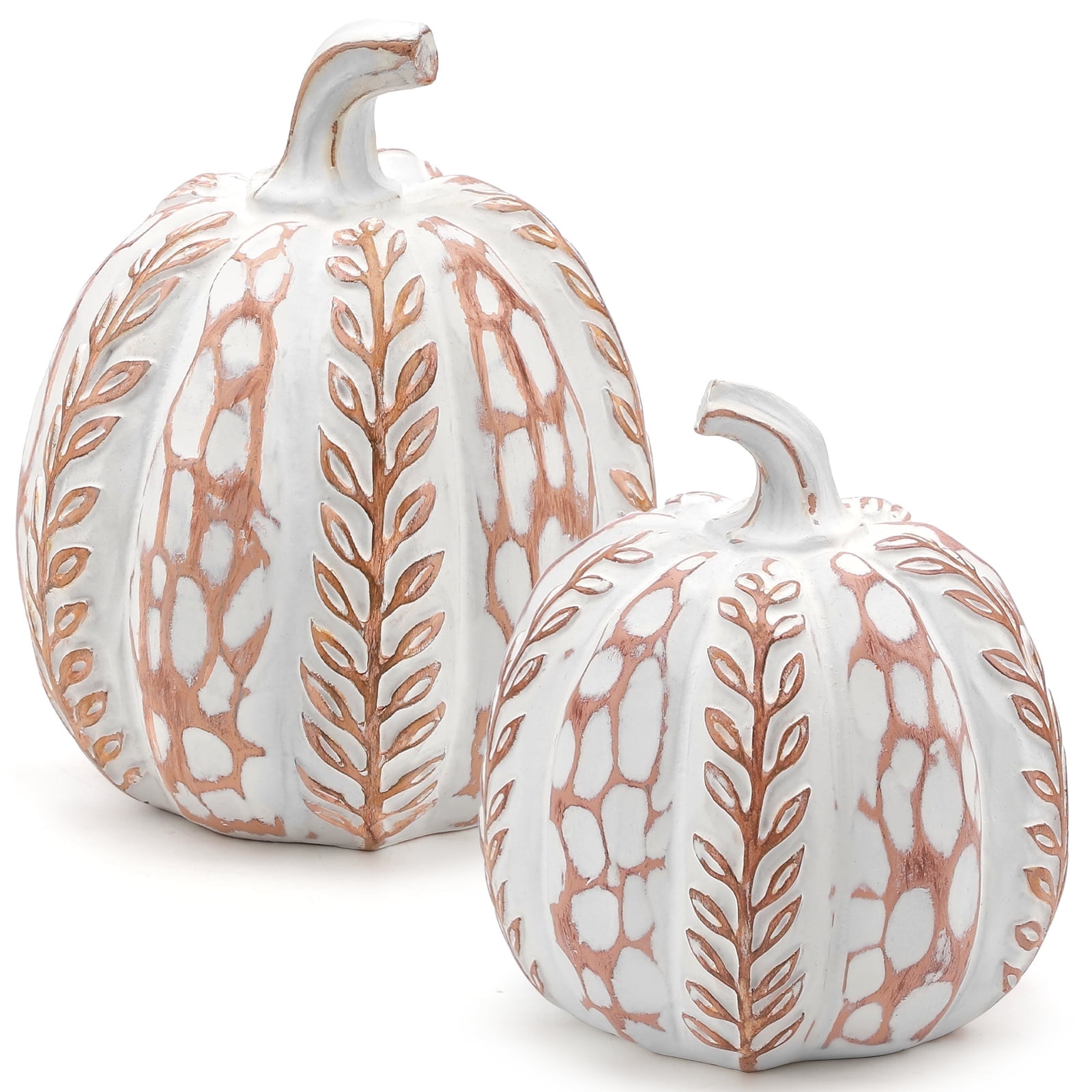 Ayieyill 2pcs Resin Pumpkin Figurines with Leaf Pattern Fall Decor ...