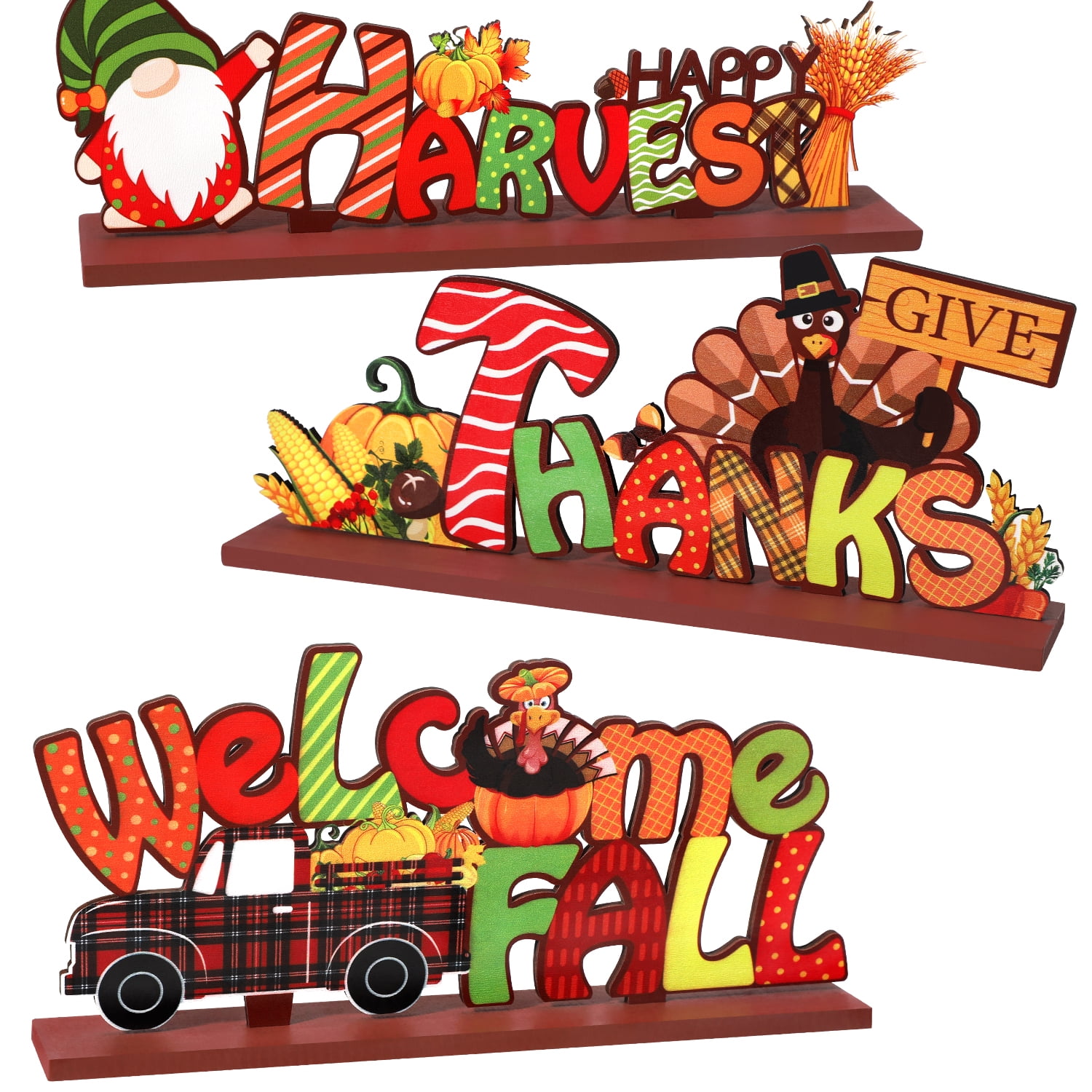 Ayieyill 3pcs Thanksgiving Decorations Indoor, Thanksgiving Table Decor ...