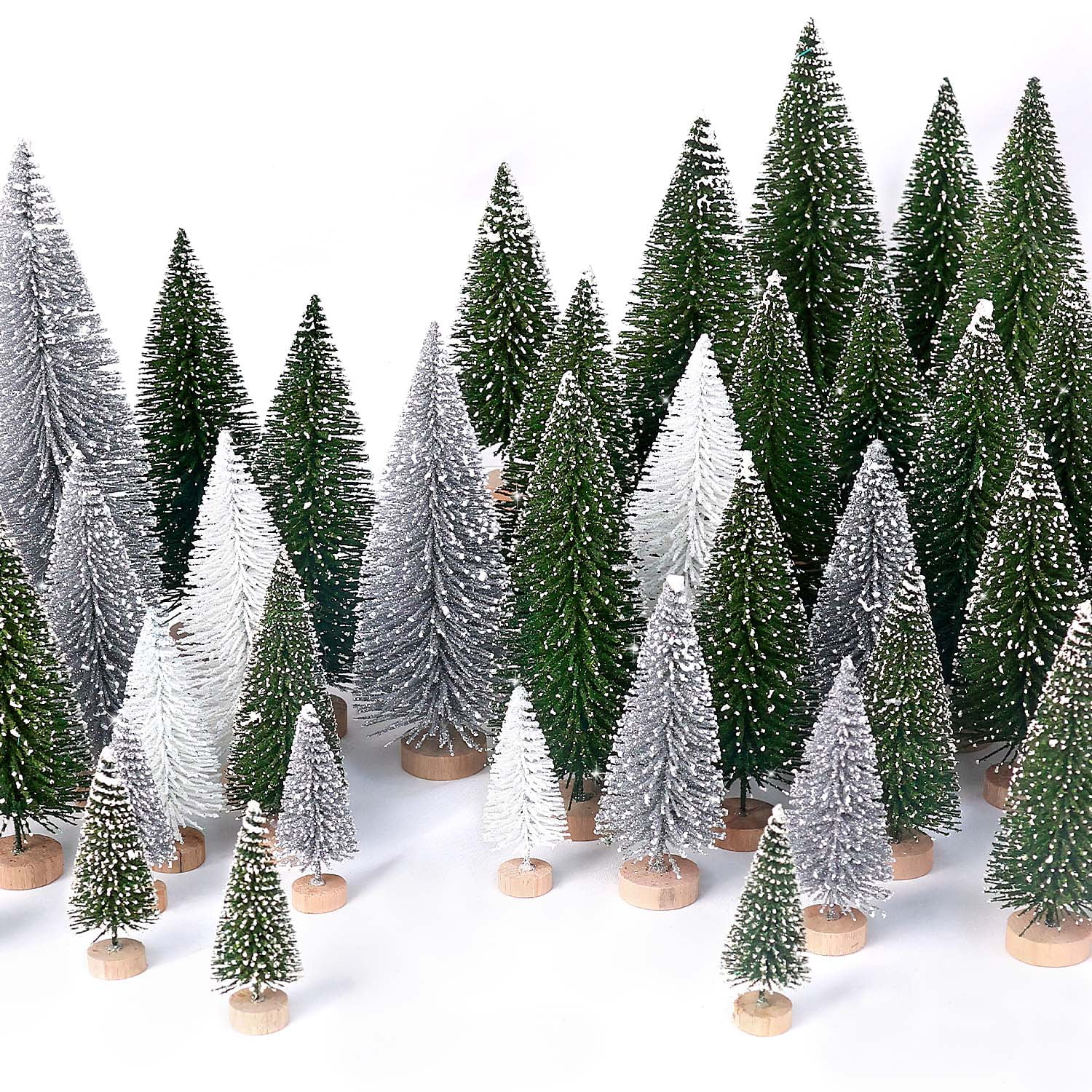 Ayieyill 30PCS Mini Pine Sisal Trees, Tabletop Xmas Decor with Wood ...