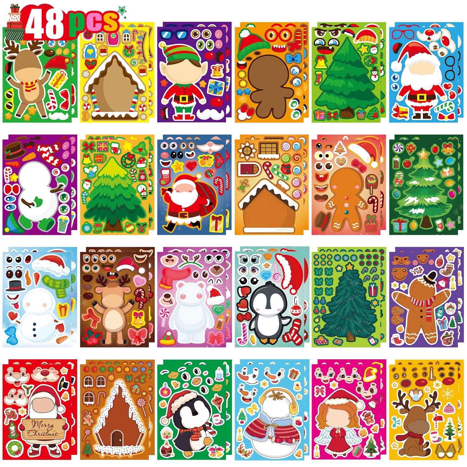 Ayieyill 48PCS Christmas Make A Face Stickers for Kids, DIY Christmas ...