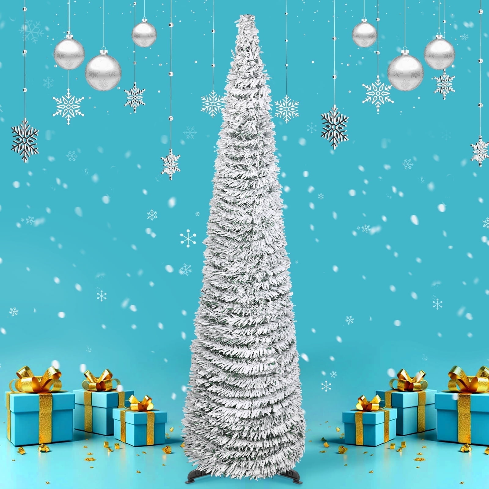 Ayieyill 5FT Pop up Christmas Tree, Snow Flocked Collapsible Christmas ...