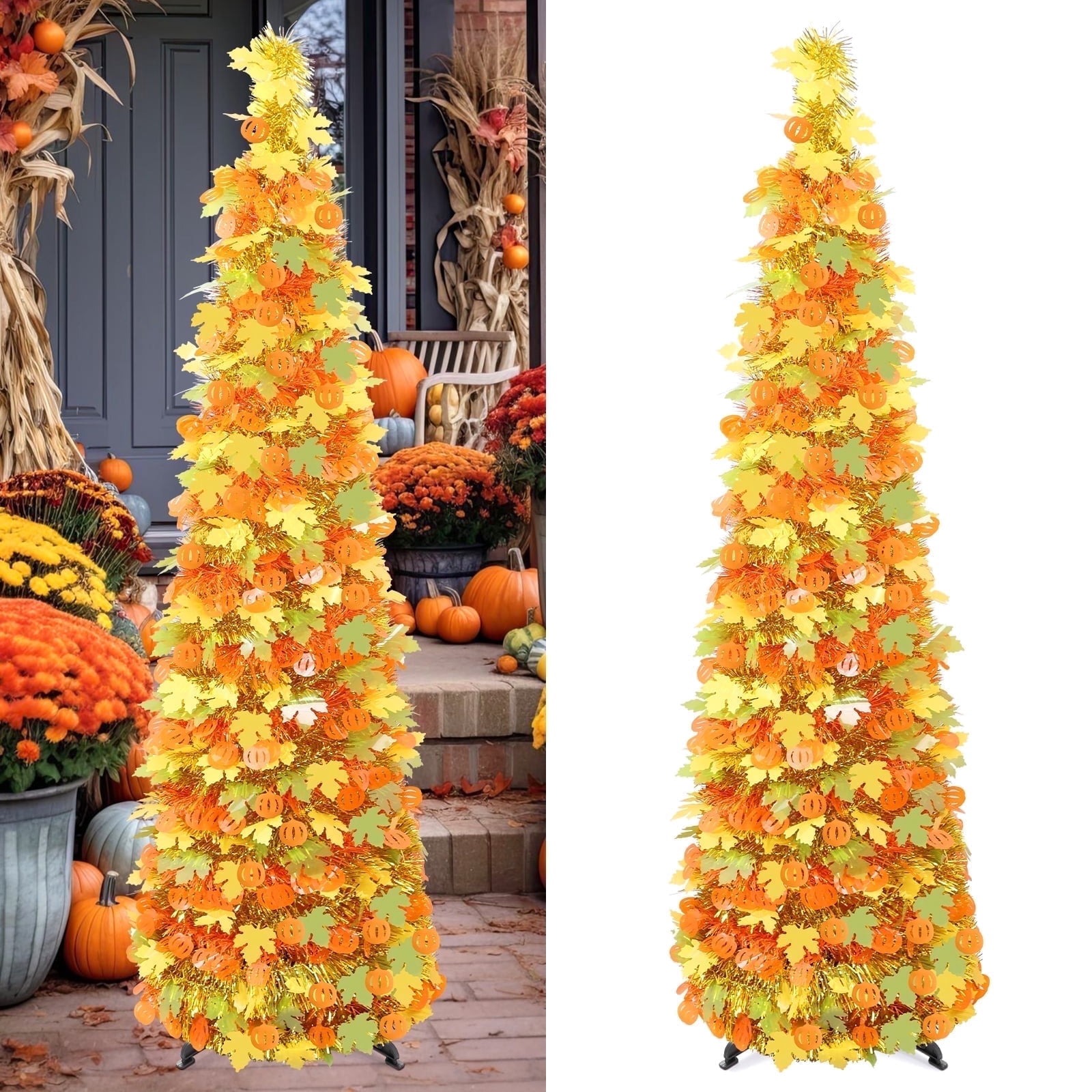 Ayieyill 5Ft Fall Tree Pop up Pencil Tree Collapsible Maple Tree for ...