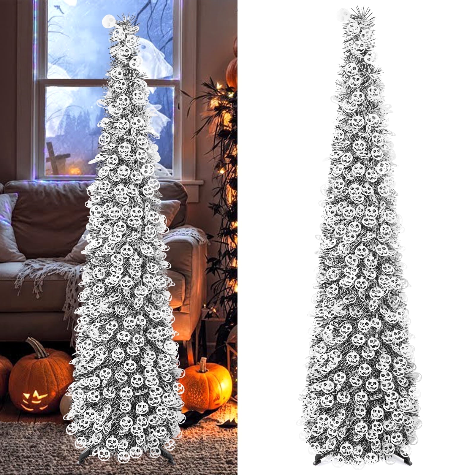 Ayieyill 5ft Halloween Tree with Ghost Faces Pop up Pencil Tree ...