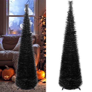 6FT Halloween Decorations Black Spooky Tree, Glittered with 96 LED ...