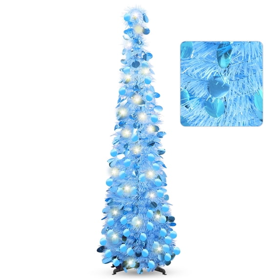 Ayieyill 5ft Pencil Christmas Tree, Collapsible Xmas Tree with Lights ...